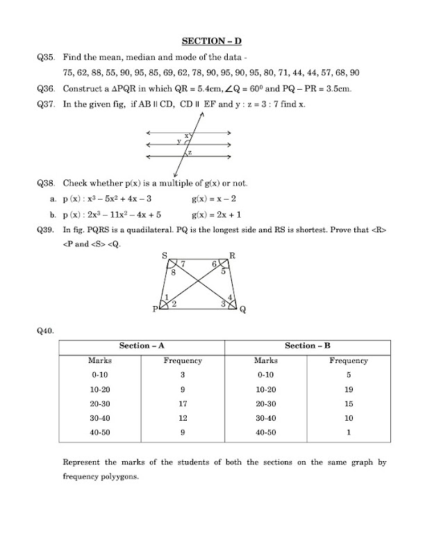 Sample Question paper for class 9th Mathematics (Annual Examination)