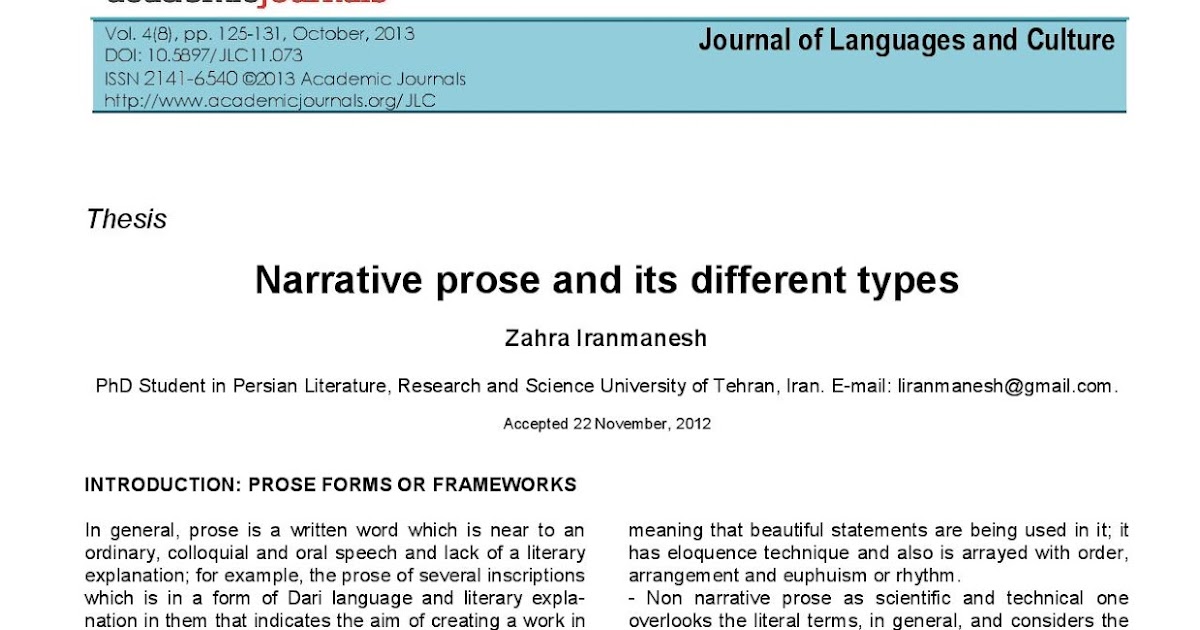 KNOWLEDGE FOR ALL: NARRATIVE PROSE AND ITS DIFFERENT TYPES THESIS