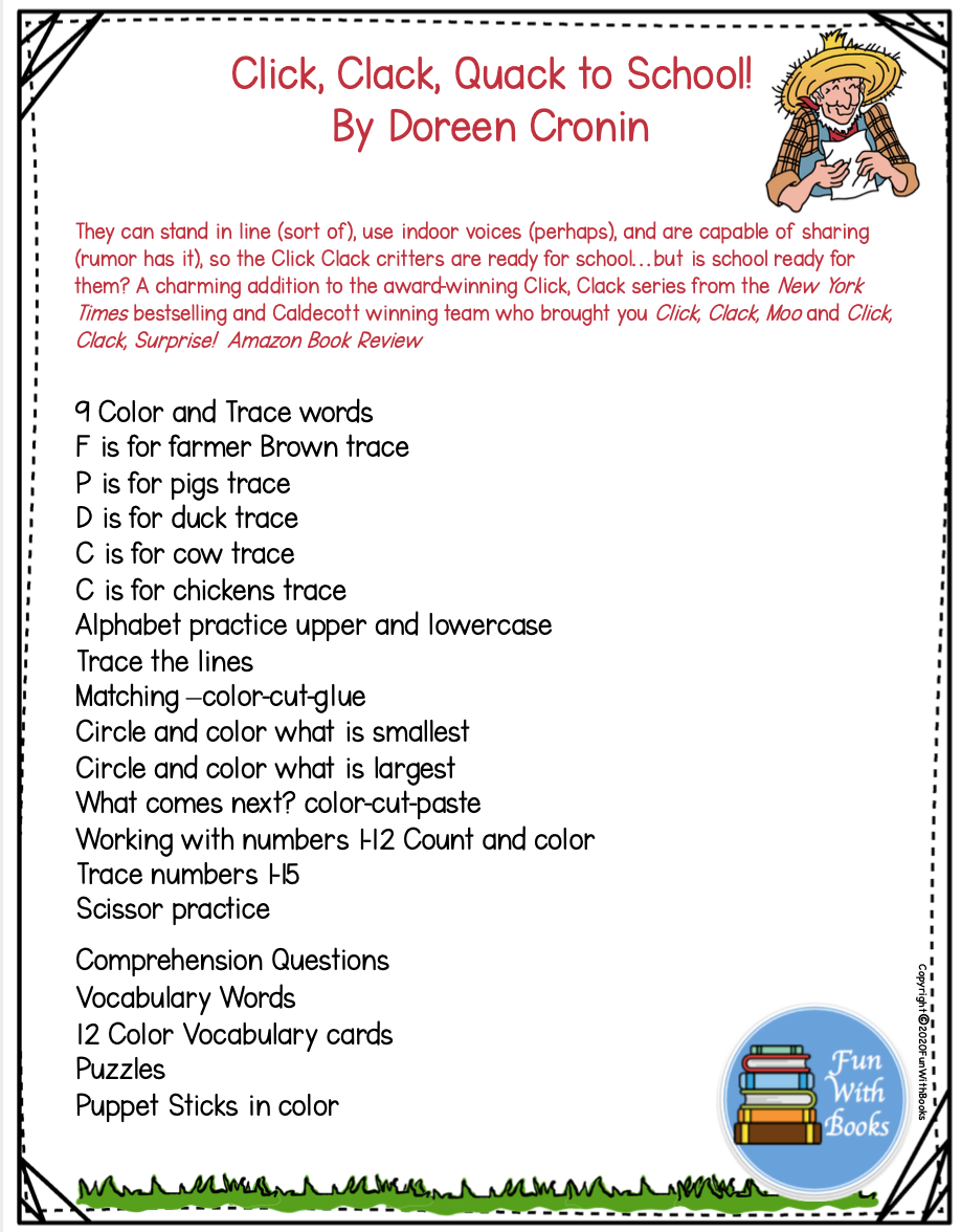 CLICK, CLACK, QUACK TO SCHOOL! BOOK UNIT ~ Book Units by Lynn