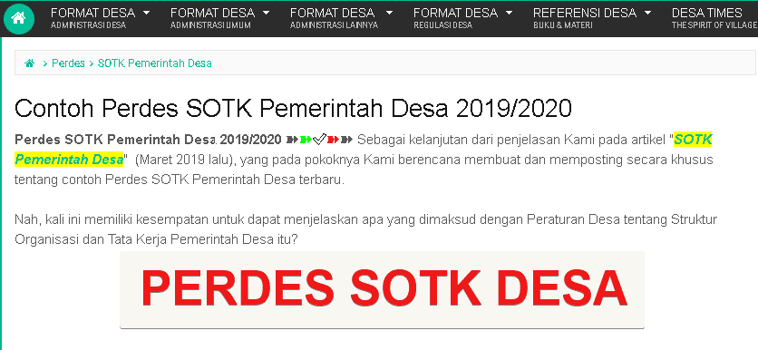 Contoh Perdes SOTK Pemerintah Desa Terbaru | FORMAT ADMINISTRASI DESA
