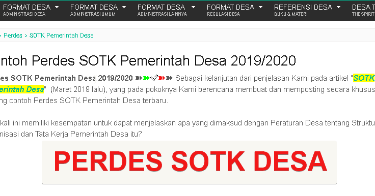 Contoh Perdes SOTK Pemerintah Desa Terbaru | FORMAT ADMINISTRASI DESA