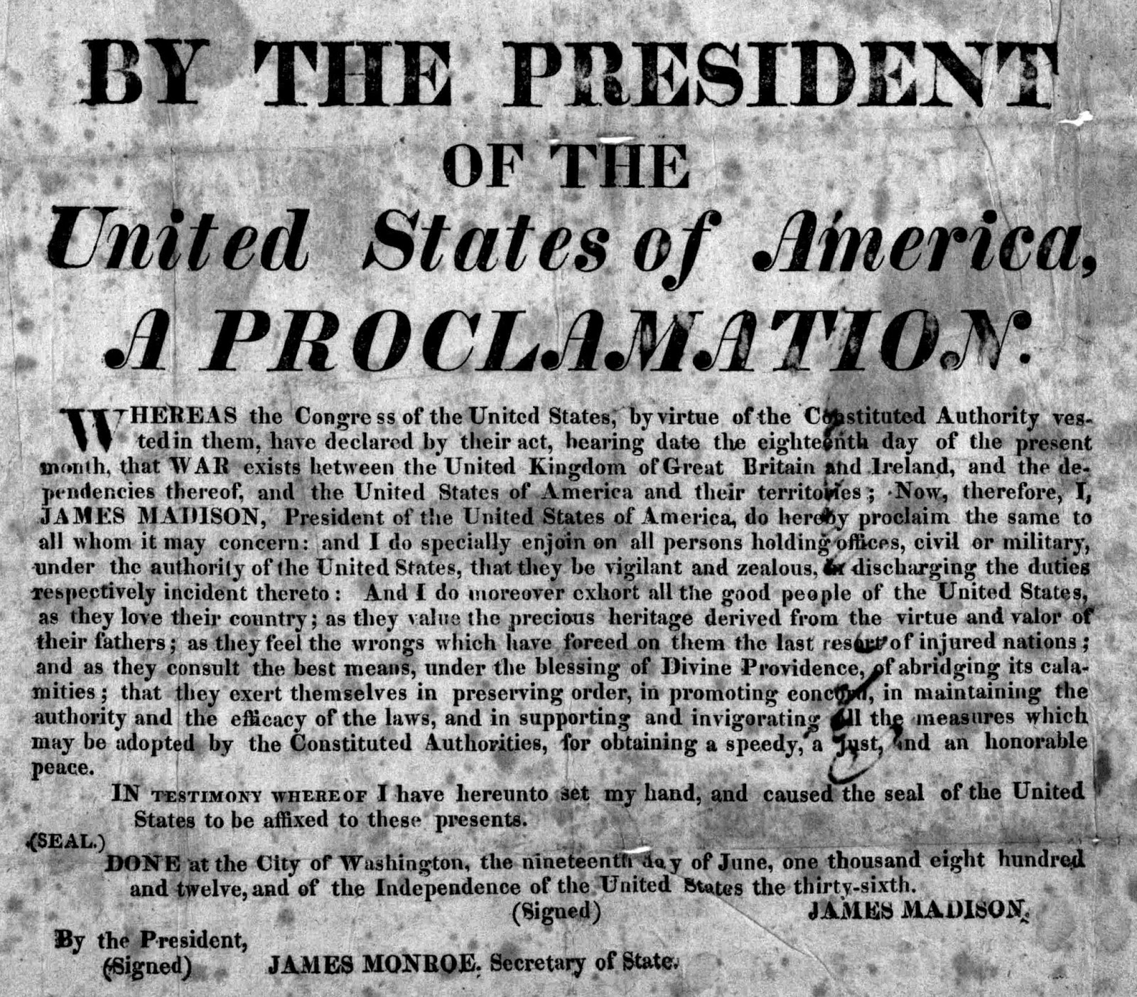 Lo Que Pasó en la Historia: June 1: President James Madison declared ...