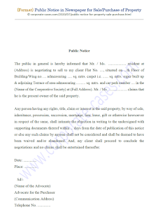 Sample Public Notice in Newspaper for Property Sale Purchase