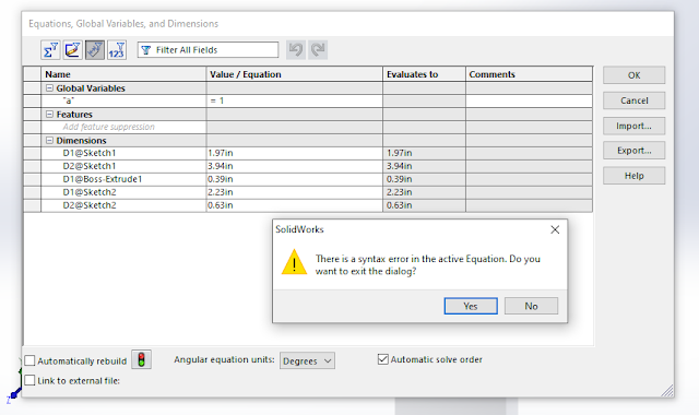 Solidworks there is a syntax error in the active equation & error ...