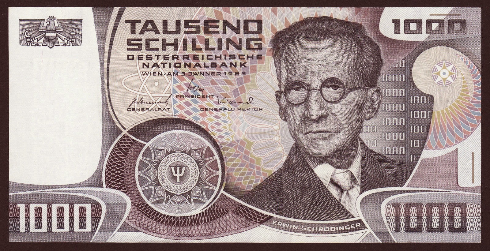 Austria 1000 Schilling banknote 1983 Erwin Schrödinger|World Banknotes ...