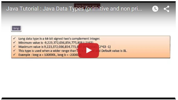 JAVA EE: Java Tutorial : Java Data Types (primitive and non primitive)
