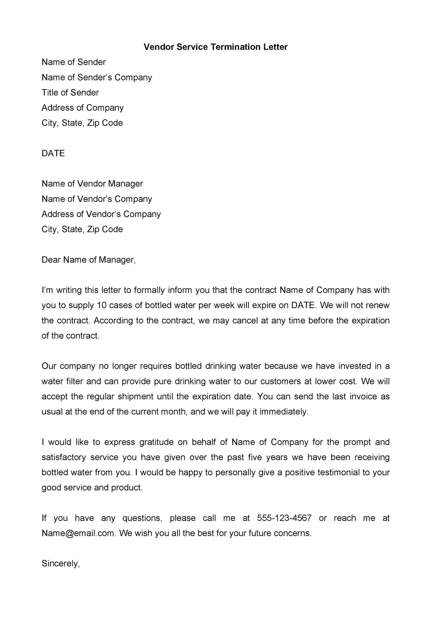 Service Contract Termination Letter Template ~ Resume Letter