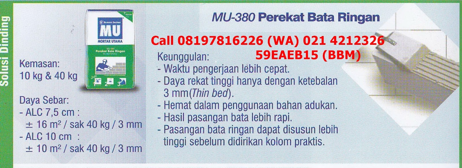 Semen Instan MU (Mortar Utama): Semen MU 380 Perekat Bata Ringan
