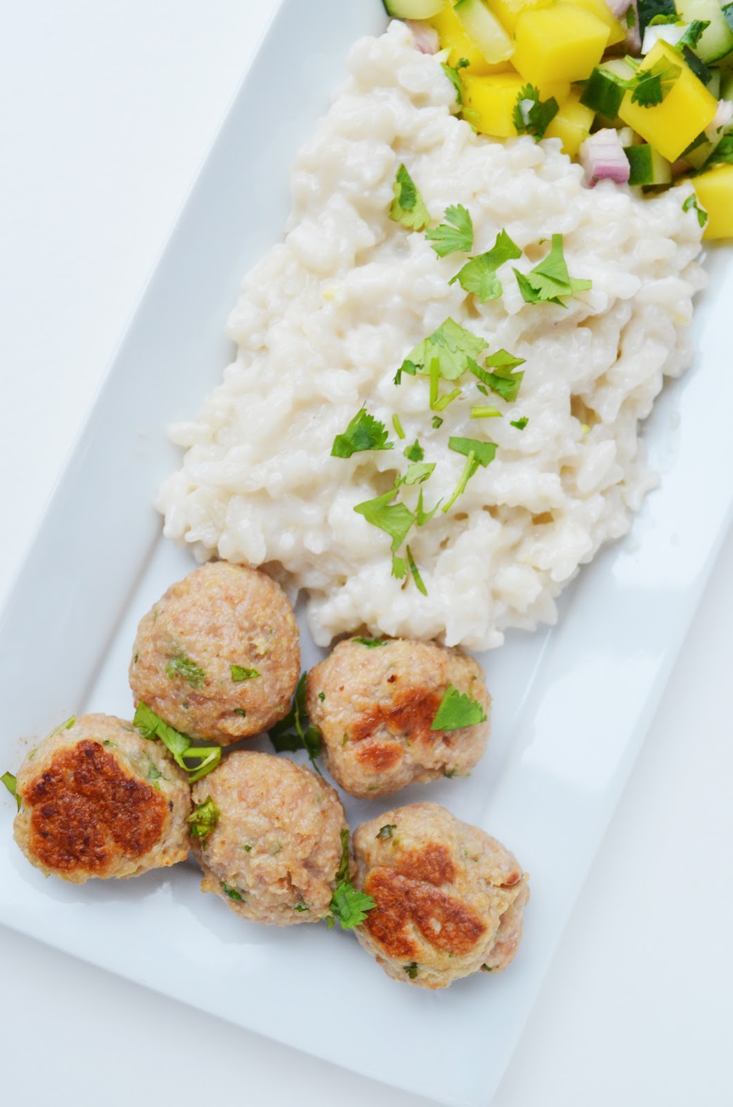 iron stef: coconut risotto with lemongrass ginger chicken balls