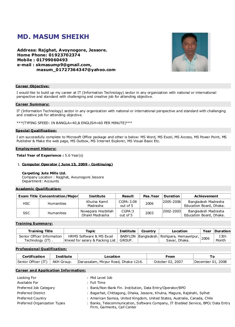 Curriculum Vitae Bangla - Birthday Letter