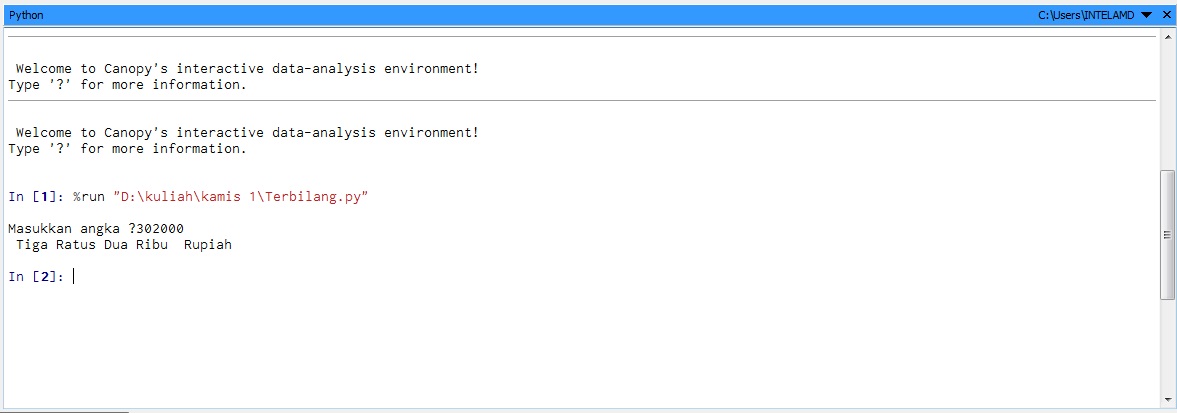 Program Terbilang Menggunakan Python (Canopy)