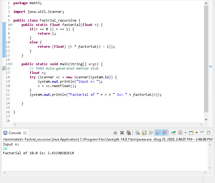 Factorial In Java 3 Type