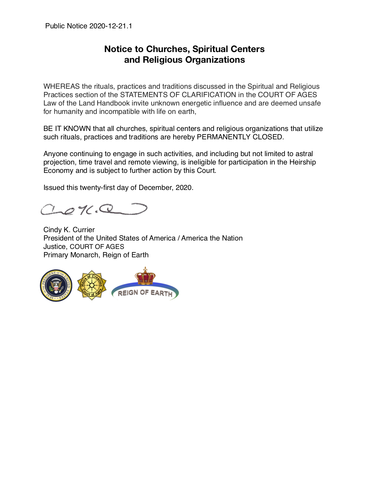 UPSA: Notice to Churches, Spiritual Centers and Religious Organizations ...