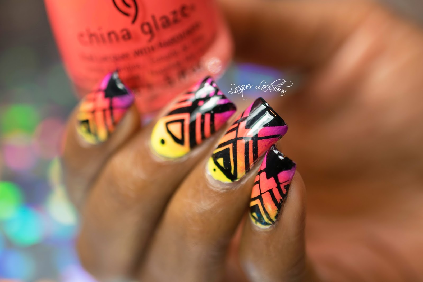 Lacquer Lockdown: MoYou London Triangle Grid Placement Neon Nail Art ...