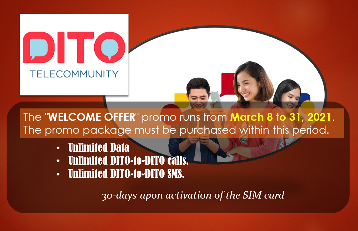 DITO Promo WELCOME OFFER with 30 days Unli SMS Calls and Internet Data ...