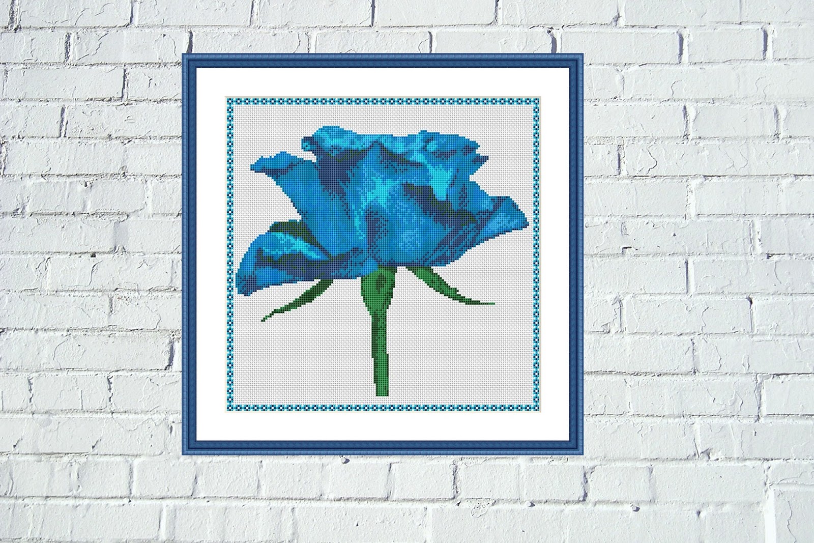 Tango Stitch easy cross stitch designs: Blue Flower Cross Stitch Pattern