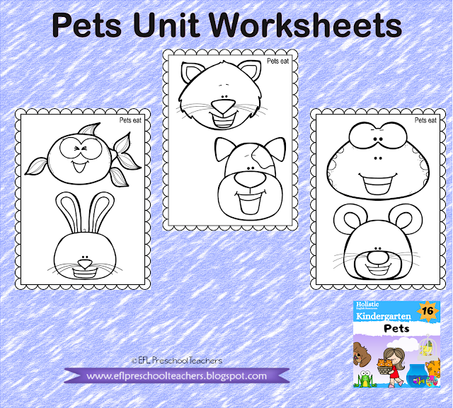 ESL/EFL Preschool Teachers: Pets Unit Worksheets for Kindergarten ELA