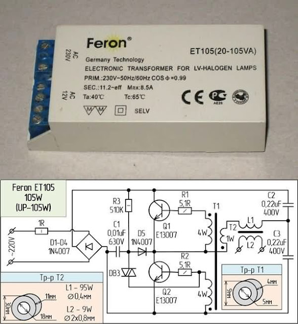 DiY Íons: Circuito esquema transformador eletrônico ET105 105W Feron