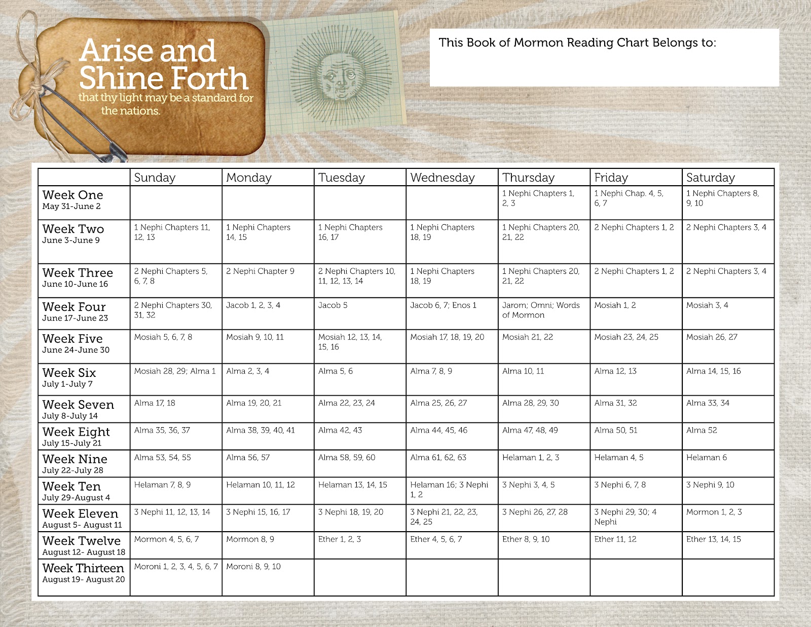 scatter sunshine printables: Book of Mormon Summer Reading Chart 2012