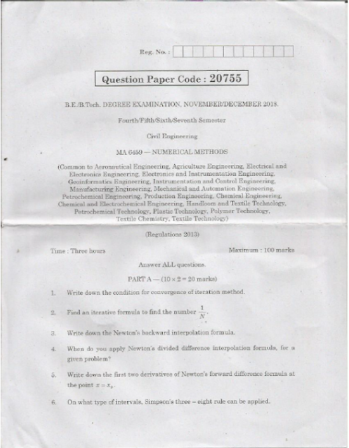 Anna University MA 6459 — NUMERICAL METHODS NOVEMBER/DECEMBER 2018 ...