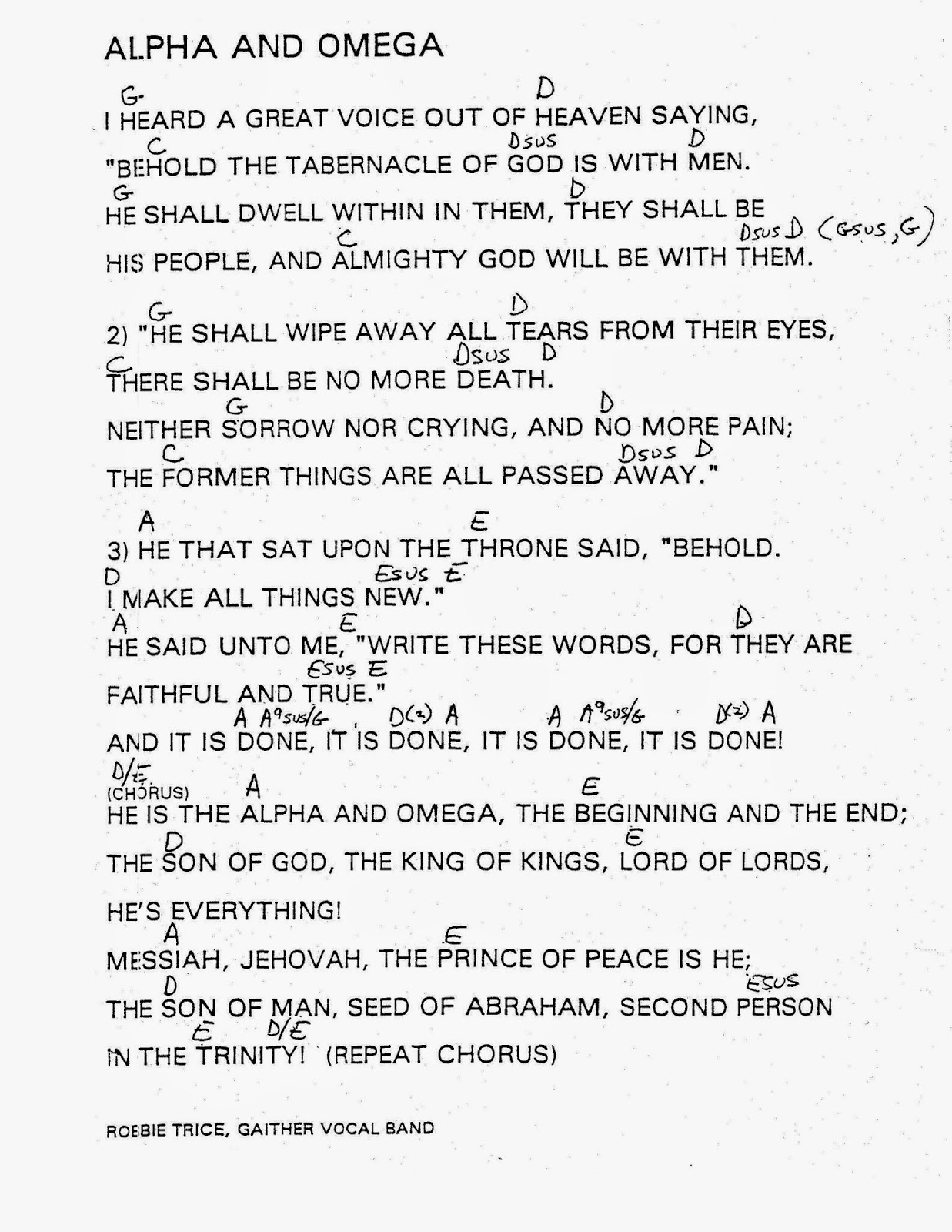 Worship Lead Sheets: Alpha and Omega - Robbie Trice, Gaither