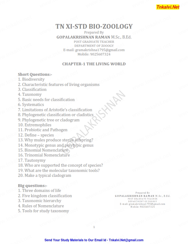 11th Standard Bio Zoology Chapter Wise Questions Mr 11th-standard-bio-zoology-chapter-wise-questions-mr