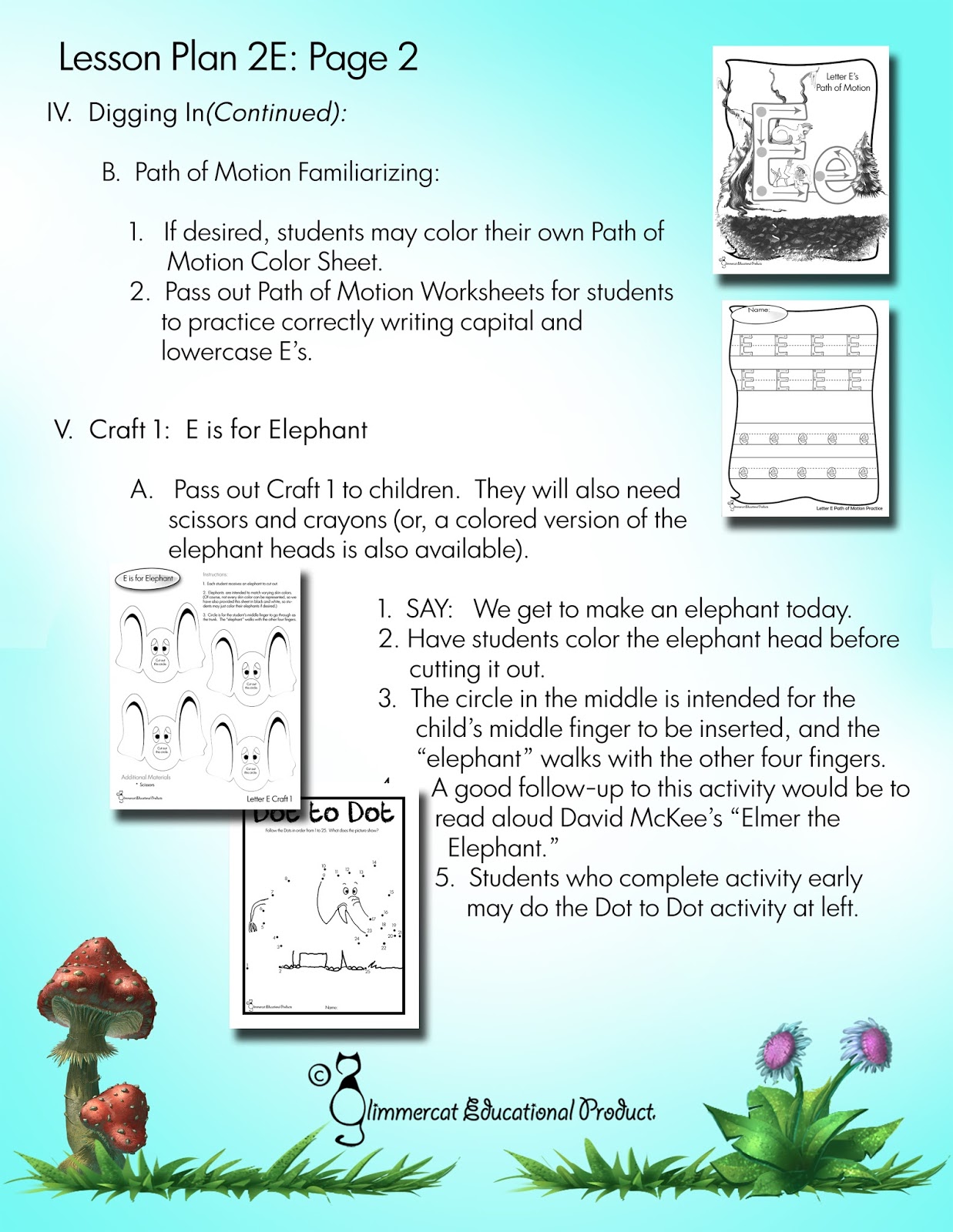 Glimmercat Education: Letter of the Week Packet for E