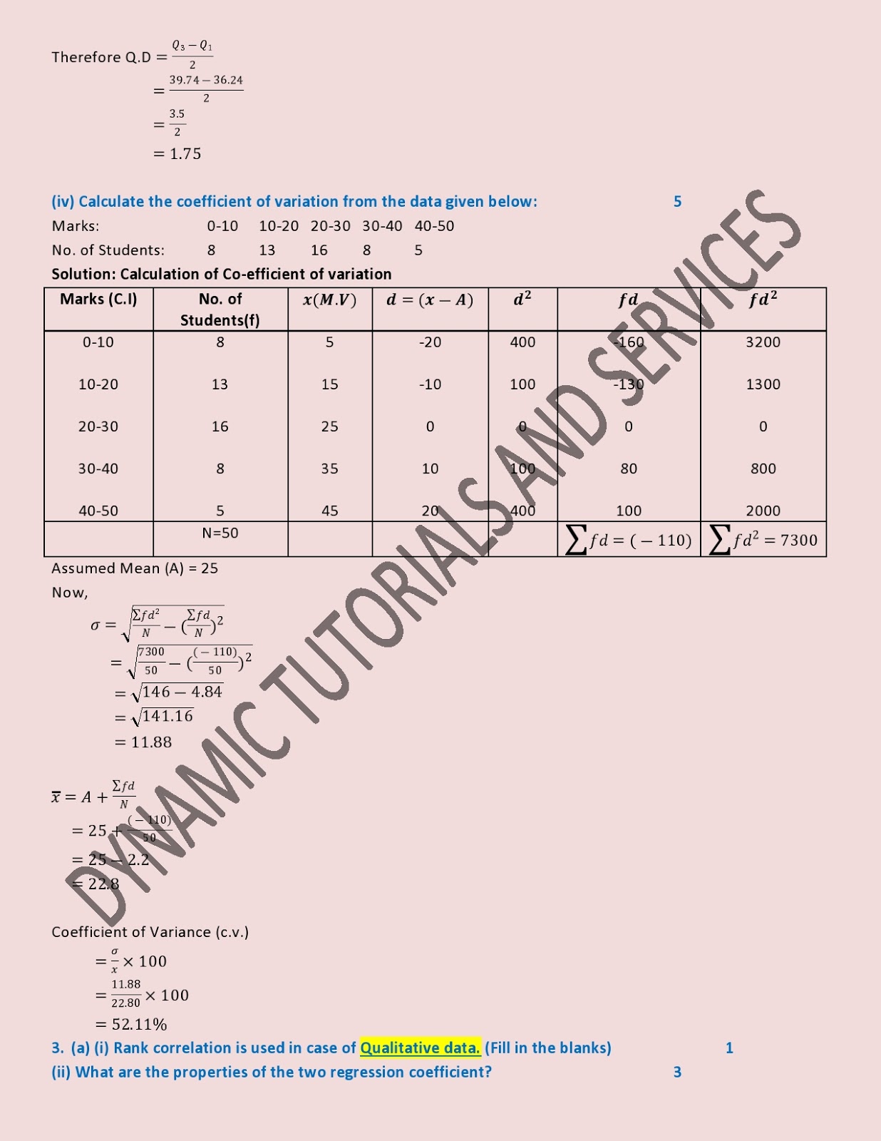 Business Statistics Solved Question Papers: Nov' 2017