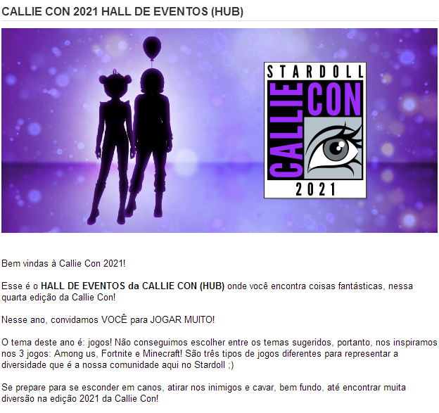 Truques Stardoll Hoje ♥: Callie Con 2021 - Hall de Eventos (HUB)
