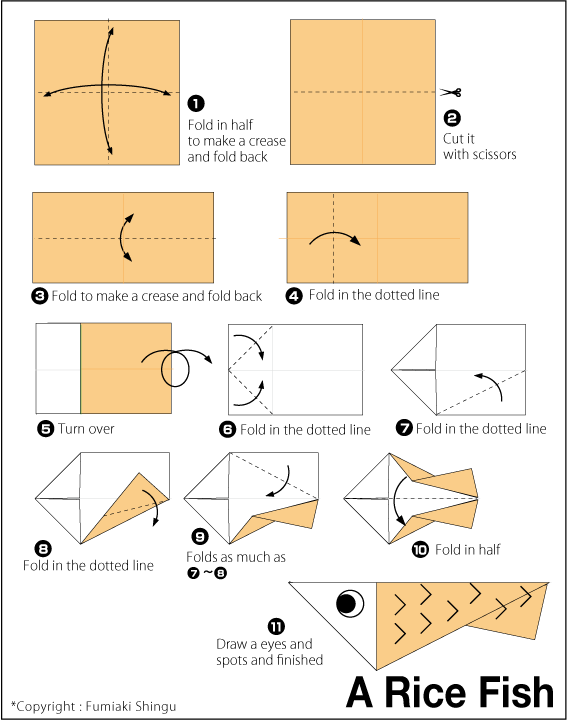 Rice Fish 2 - Easy Origami instructions For Kids
