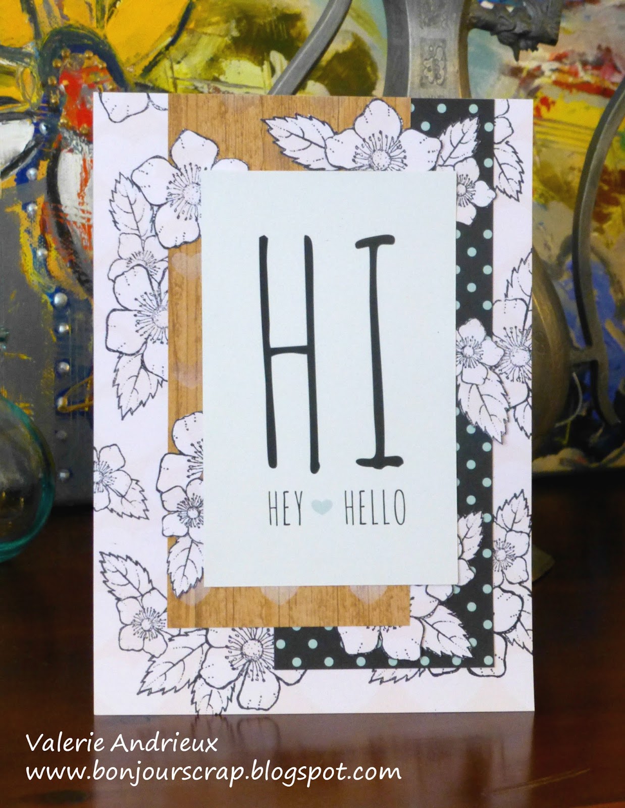 Bonjour Scrap !: Flowery Hello card with La Compagnie des Elfes