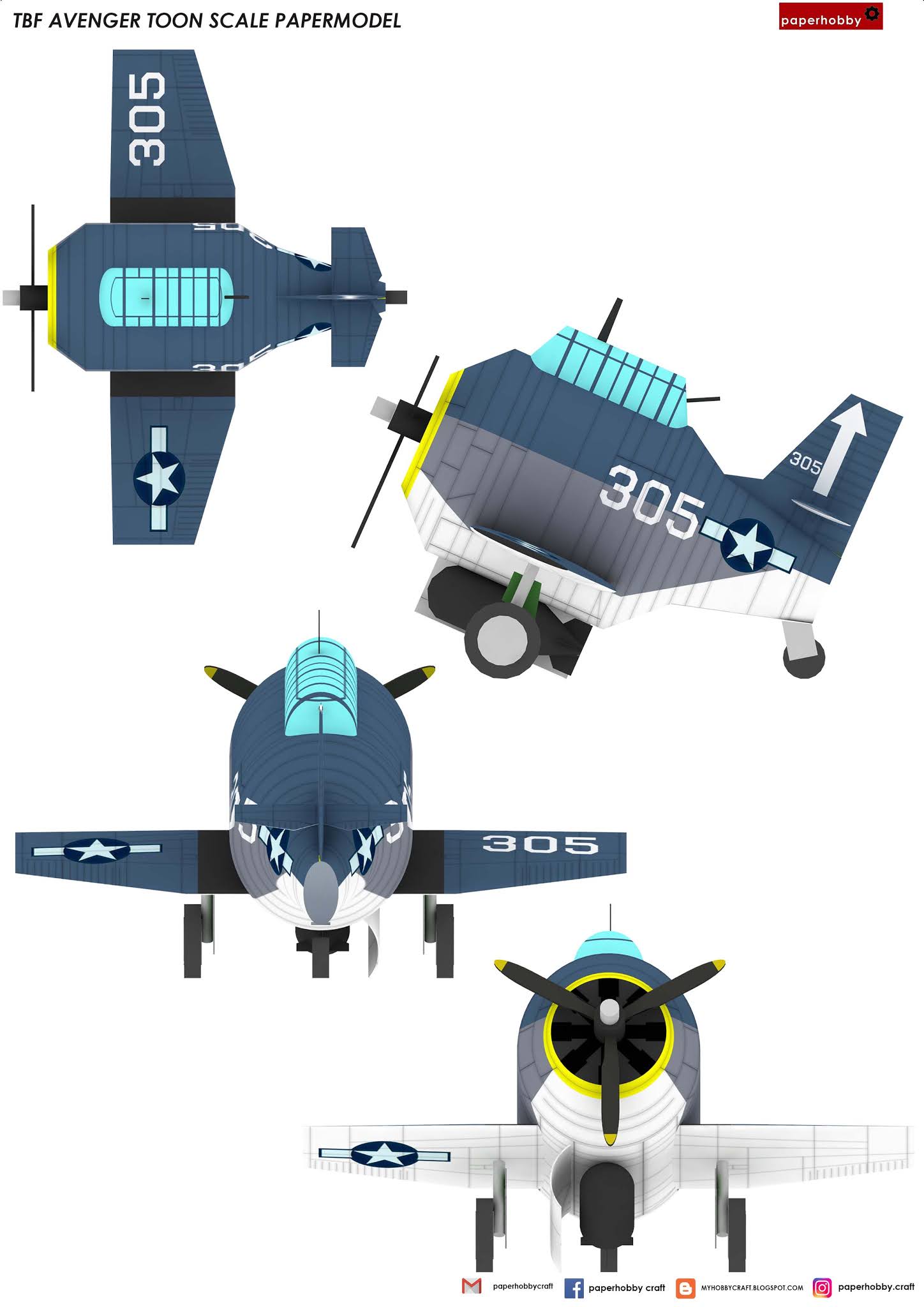 paperhobby: GRUMMAN TBF AVENGER TOON SCALE PAPERMODEL
