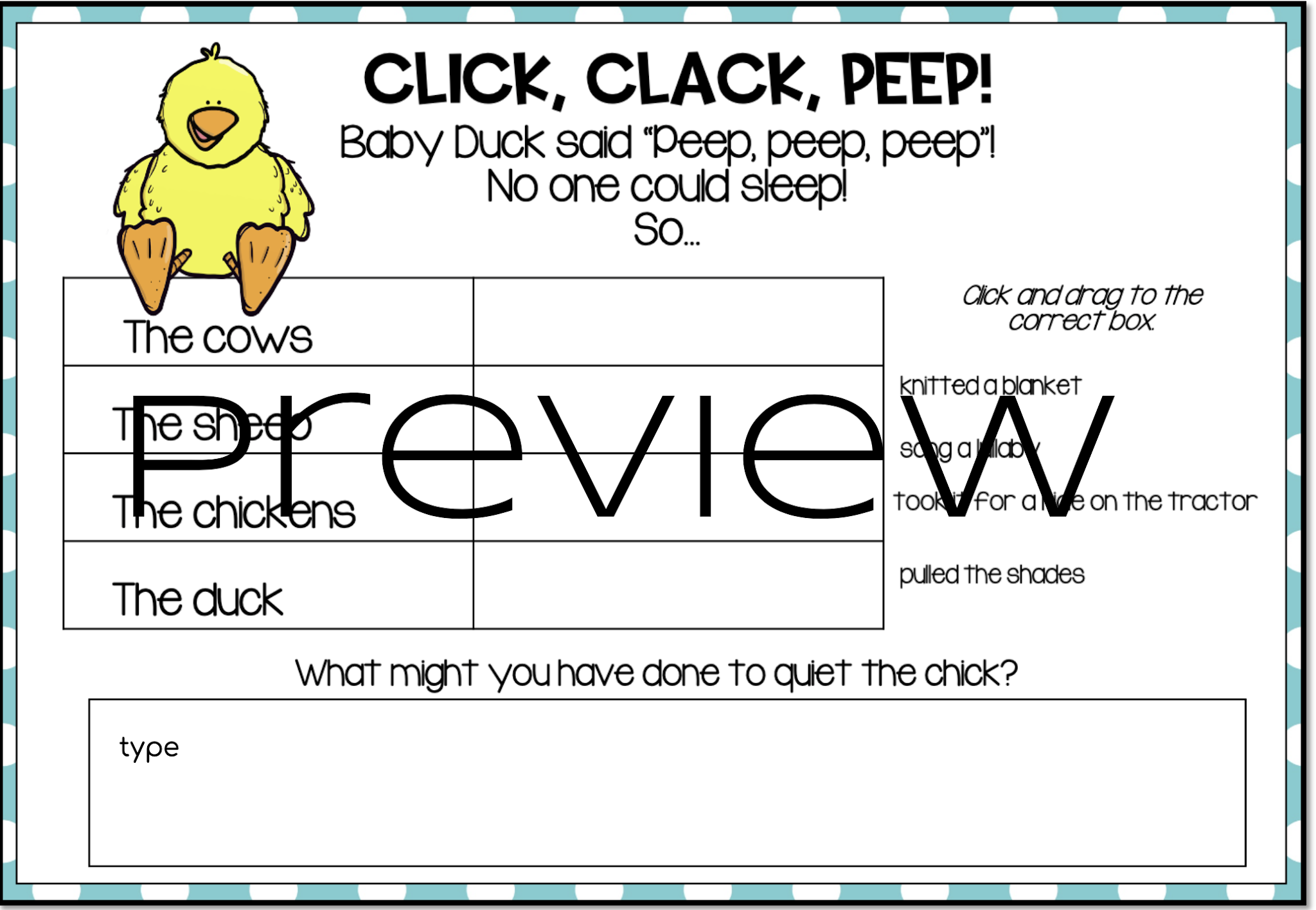 1st Grade Hip Hip Hooray!: Click Clack Peep!!
