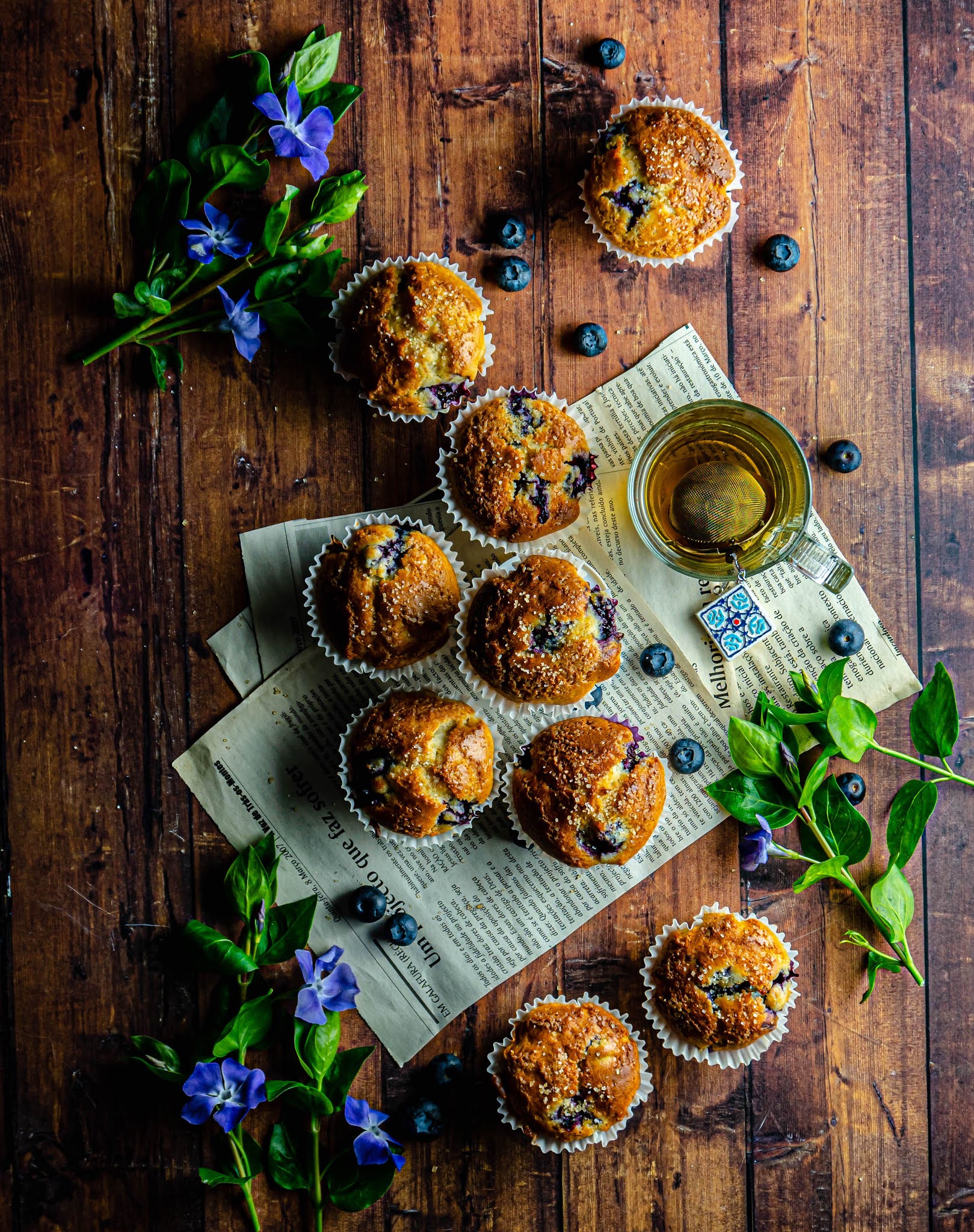 Muffins de mirtilos e baunilha