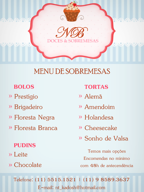 NB doces e sobremesas: Menu de Sobremesas