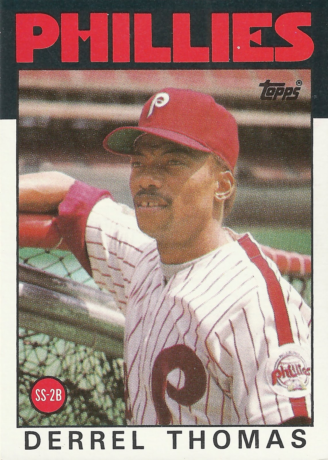 The Phillies Room: 1985 Game 69 - 1986 Topps #158 Derrel Thomas