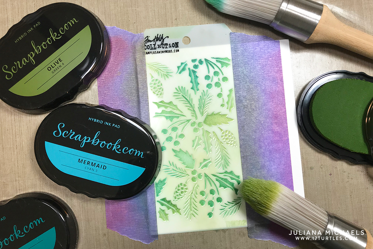 Stenciled Background Christmas Cards - 17turtles