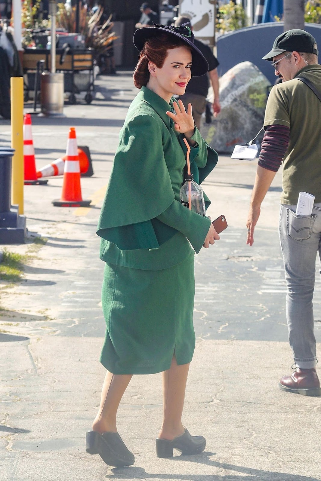 Sarah Paulson in Green Dress at Ratched Television Series Set ...