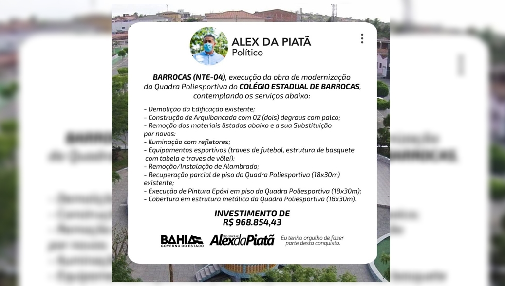 JORNAL @ NOSSA VOZ - BARROCAS - BA: Deputado Alex da Piatã anuncia ...