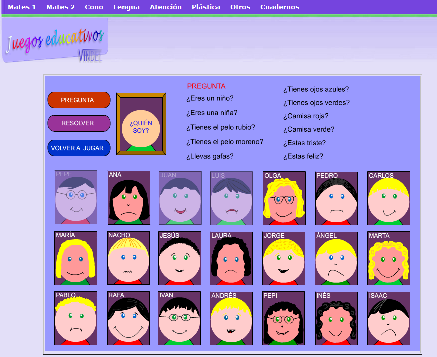 Material de Isaac para Educacion Especial: juego típico¿ QUIEN ES QUIEN?