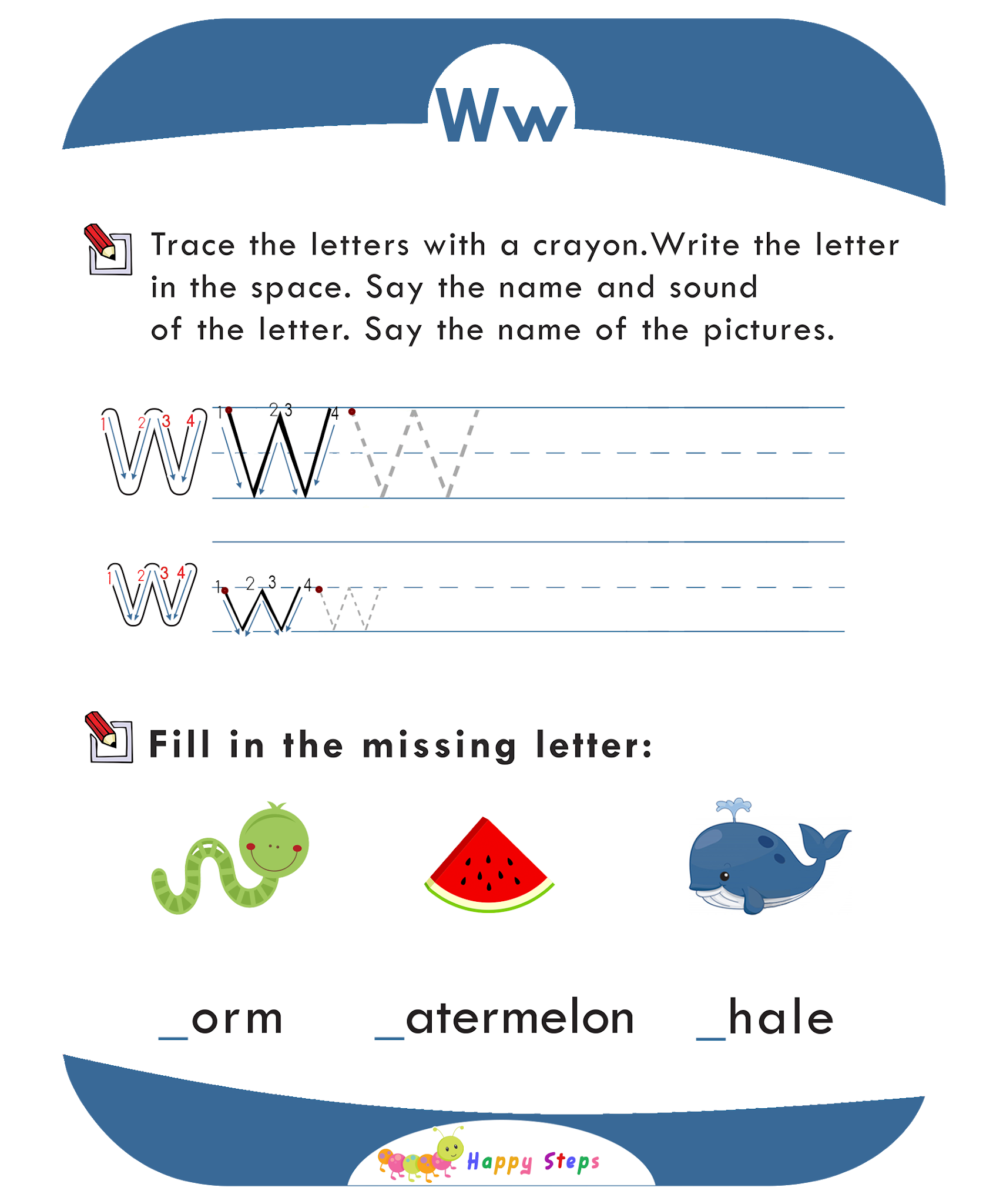 Activity Worksheet -2 Letter -W- for Kids
