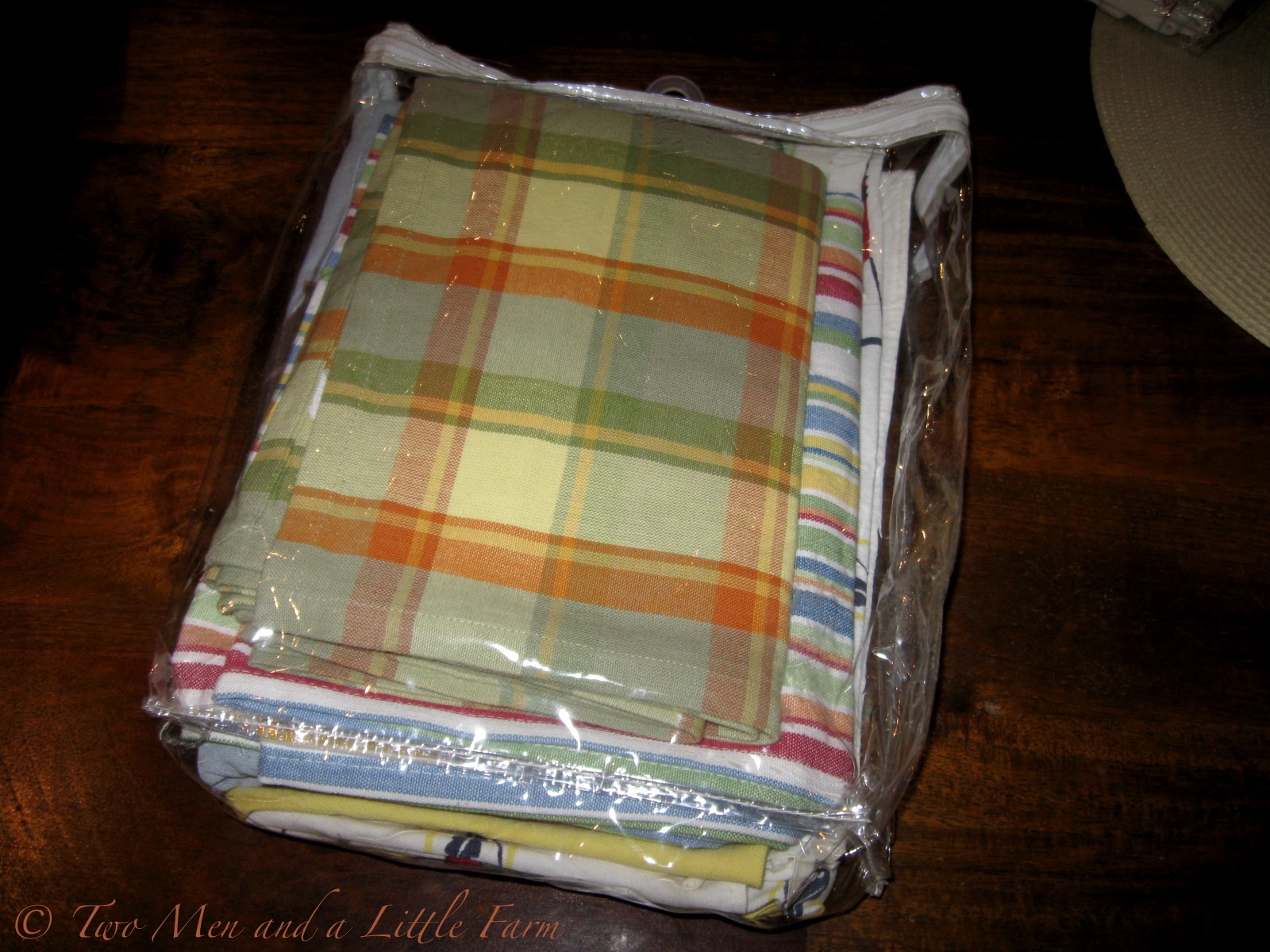 Two Men and a Little Farm: REUSING PLASTIC LINEN PACKAGES