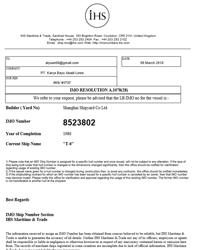 Just4Sharing: Pendaftaran IMO Number Untuk Kapal (Tugboat, SPOB, LCT ...