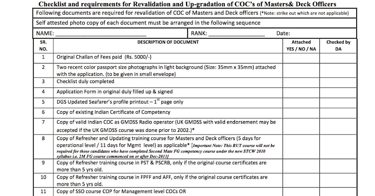 APPLICATION FORM FOR REVALIDATION AND UPGRADATION OF COC AS MASTER AND ...