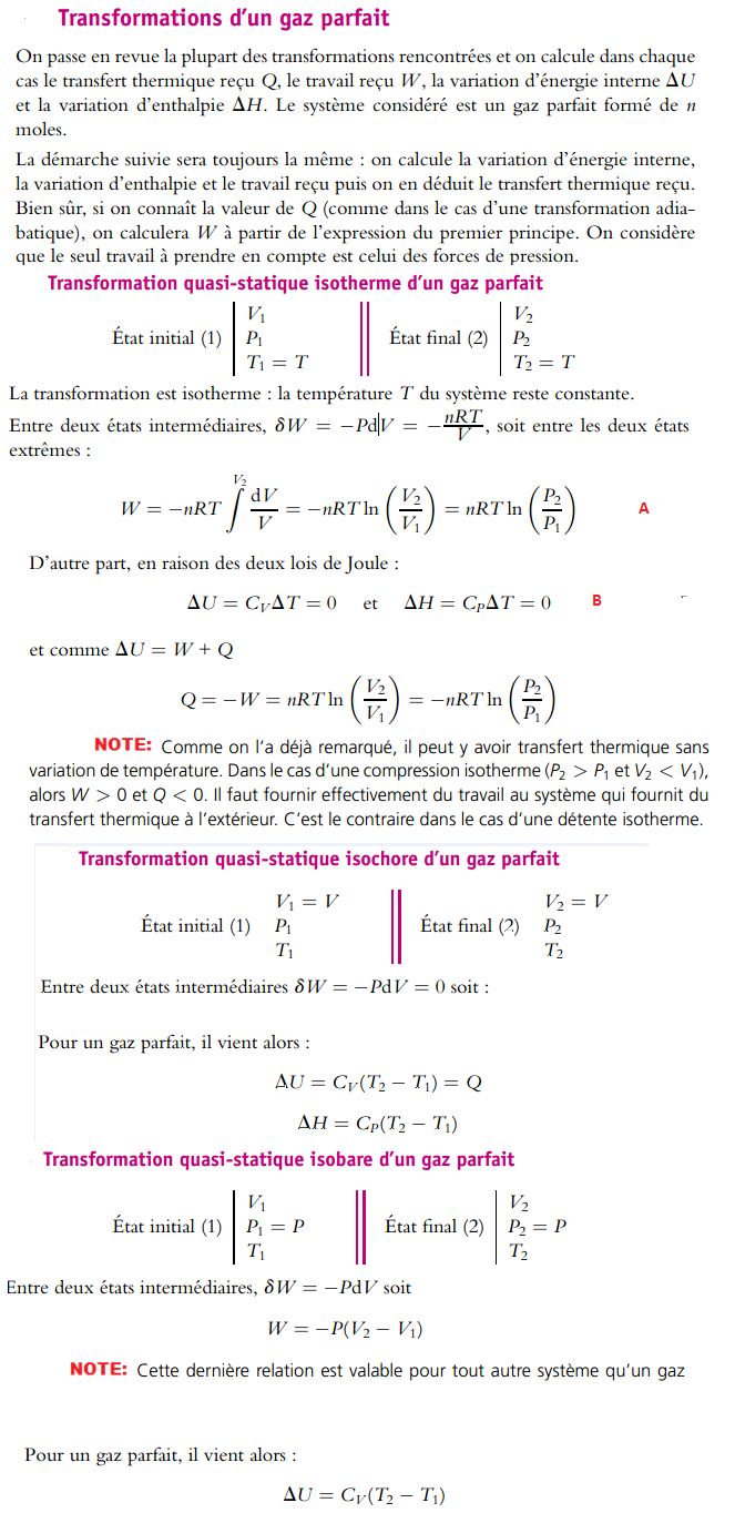 Transformations d'un gaz parfait - cours de physique chimie