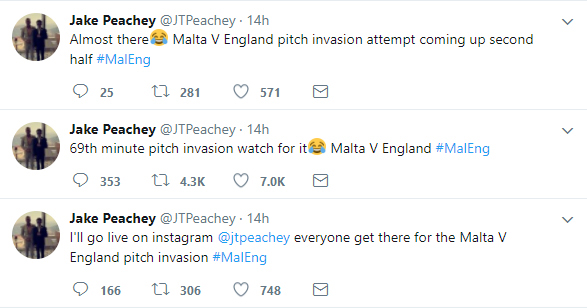 England fan launches pitch invasion vs Malta after getting 400 retweets ...