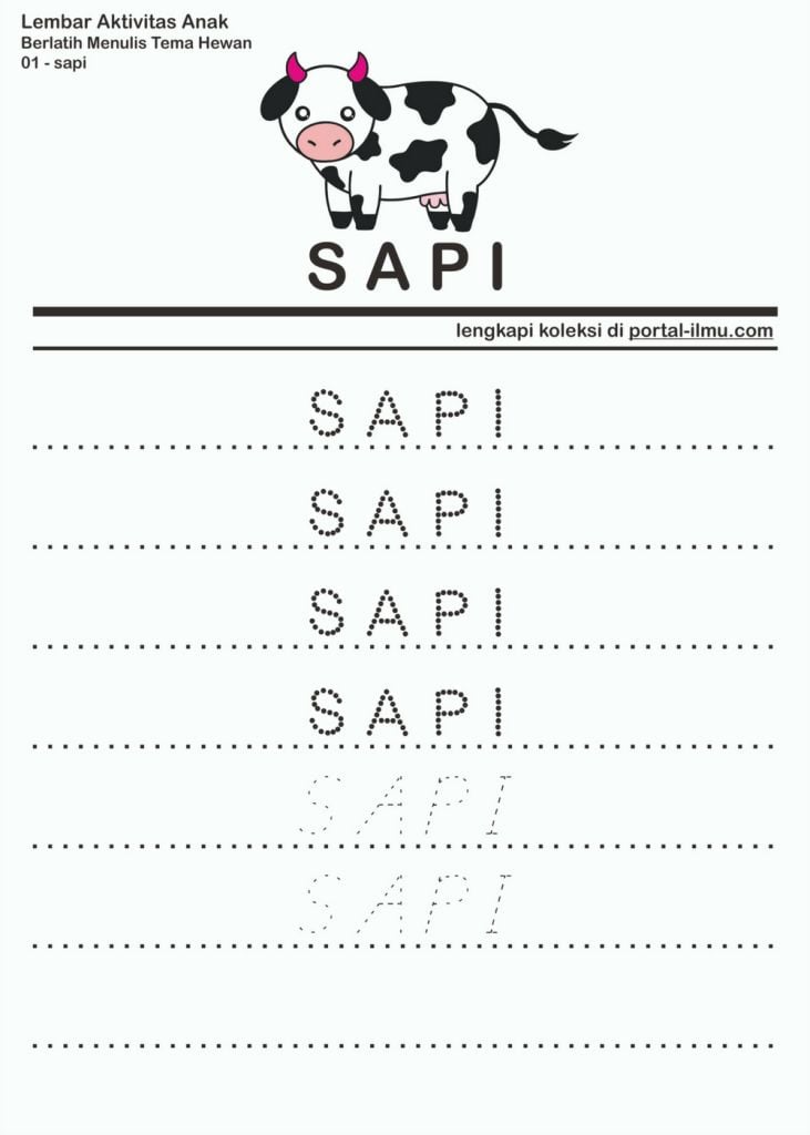 Belajar Menulis untuk Anak TK Tema Hewan | Portal-Ilmu.com