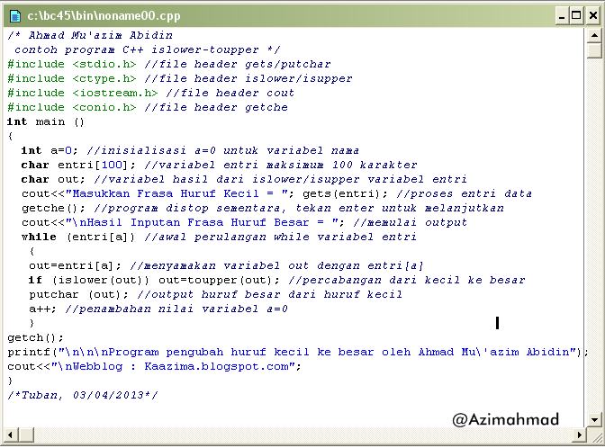 Contoh Program C++ Mengubah Huruf Kecil/Besar - KaAzima