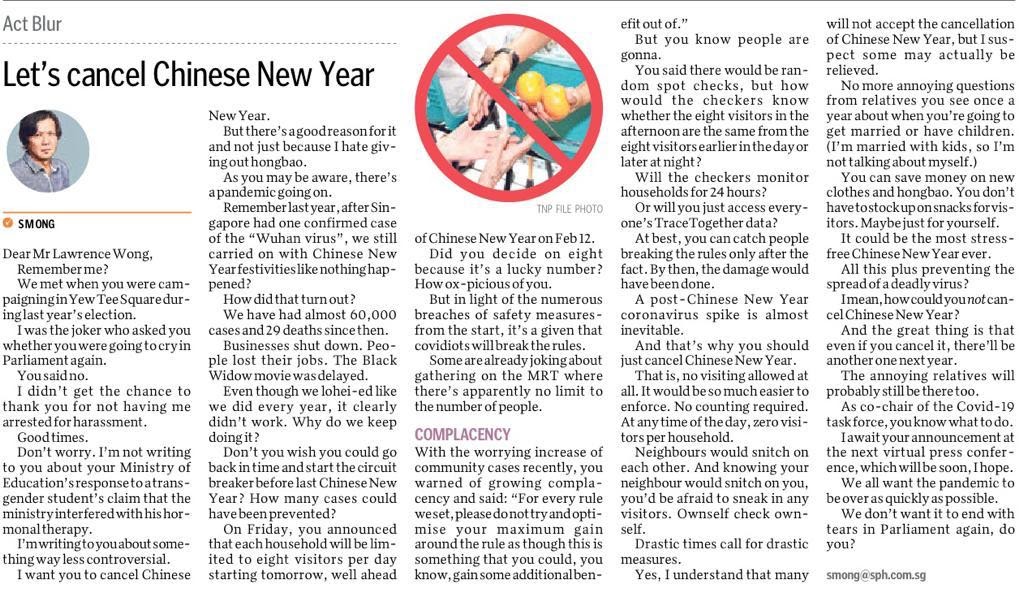 S M Ong: Cancel Chinese New Year? Readers write in: ‘Cancel your own ...