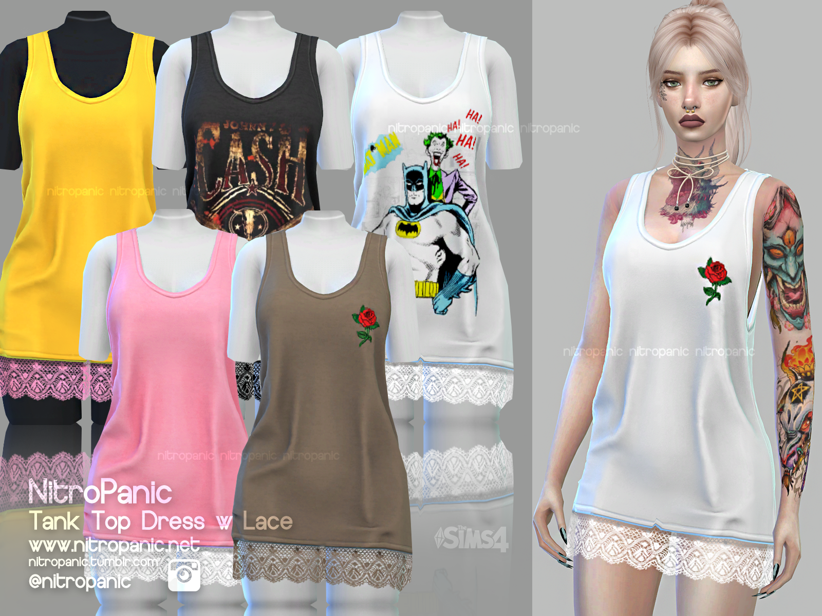 Tank Top Dress w & w/o Lace for The Sims 4
